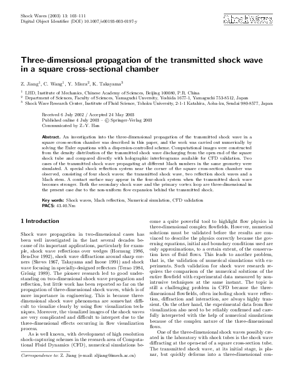 Pdf Three Dimensional Propagation Of The Transmitted Shock Wave In A