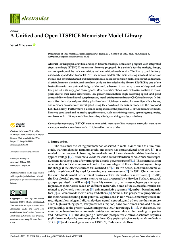 (PDF) A Unified and Open LTSPICE Memristor Model Library