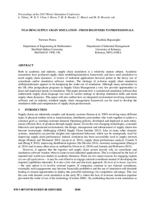 (PDF) Teaching supply chain simulation - from beginners to professionals