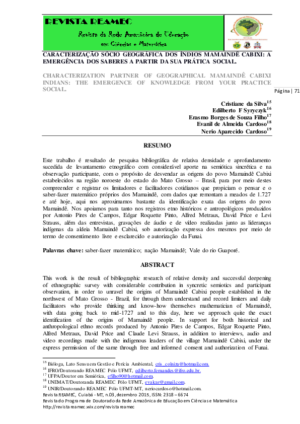 (PDF) Caracterização Sócio Geográfica Dos Índios Mamaindê Cabixi: A ...