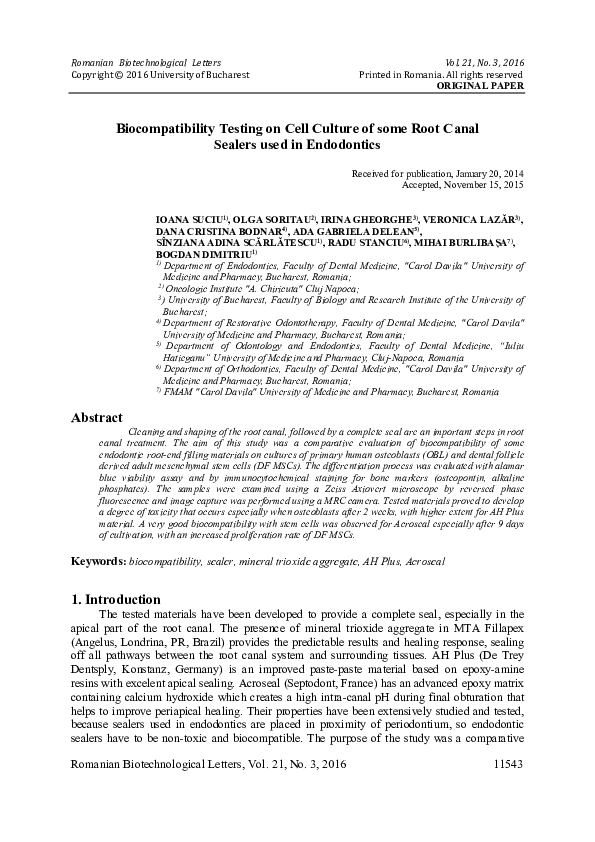 (PDF) Biocompatibility Testing on Cell Culture of some Root Canal ...