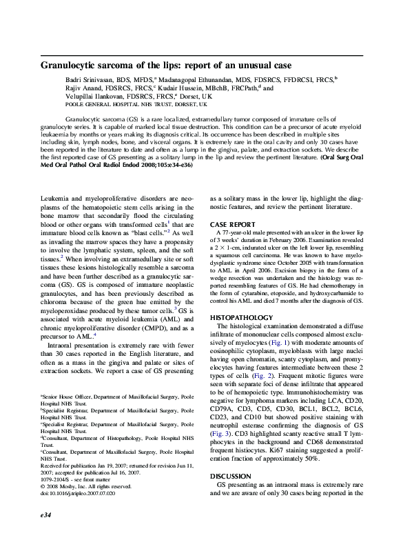 (PDF) Granulocytic sarcoma of the lips: report of an unusual case