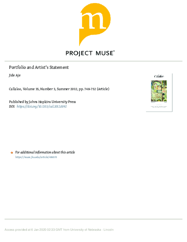 (PDF) Portfolio and Artist's Statement | 'jide Aje - Academia.edu