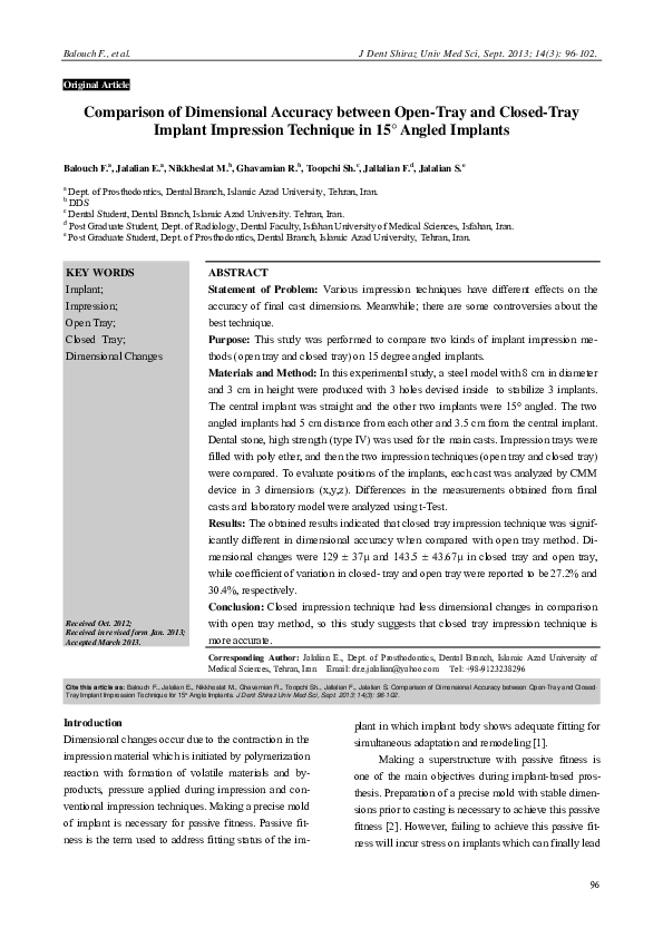 (PDF) Comparison of Dimensional Accuracy between Open-Tray and Closed ...
