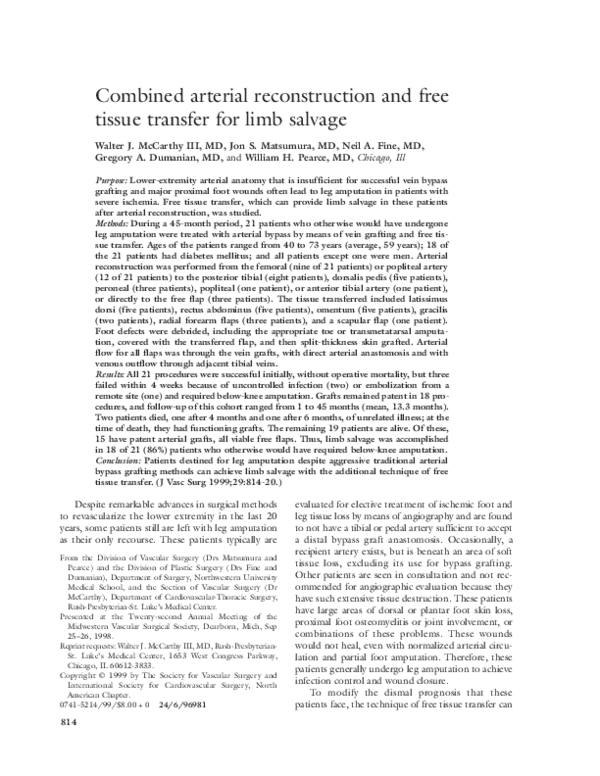 (PDF) Combined arterial reconstruction and free tissue transfer for ...