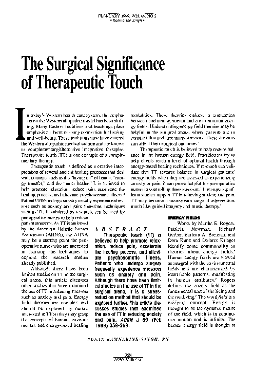 (PDF) The Surgical Significance of Therapeutic Touch