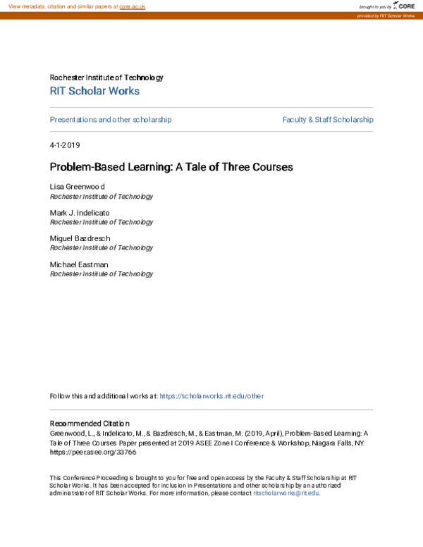 (PDF) Problem-Based Learning: A Tale of Three Courses