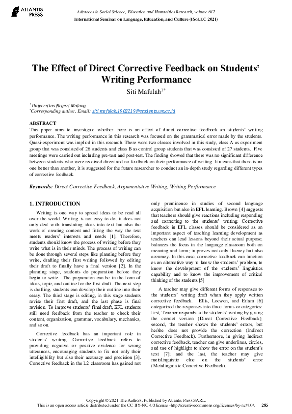 (PDF) The Effect of Direct Corrective Feedback on Students’ Writing ...