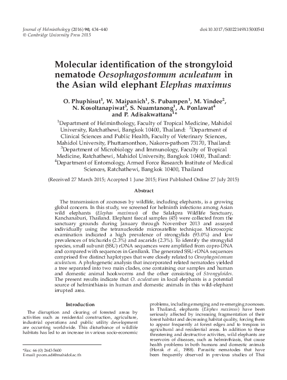 (PDF) Molecular identification of the strongyloid nematode ...
