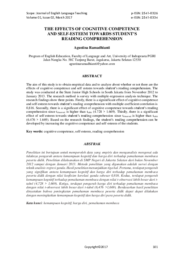(PDF) The Effects of Cognitive Competence and Self Esteem Towards ...