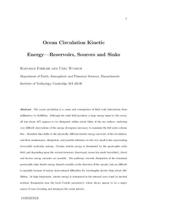 (PDF) Ocean Circulation Kinetic Energy: Reservoirs, Sources, and Sinks