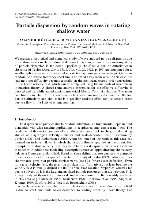(PDF) Particle dispersion by random waves in rotating shallow water