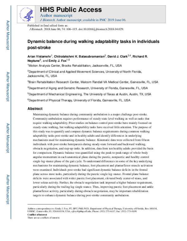 (PDF) Dynamic balance during walking adaptability tasks in individuals ...