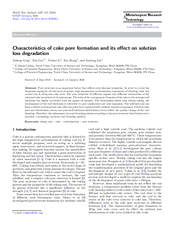 Pdf Characteristics Of Coke Pore Formation And Its Effect On Solution