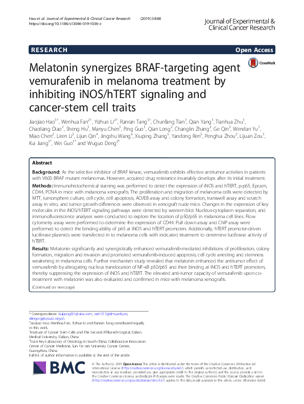 (PDF) Melatonin synergizes BRAF-targeting agent vemurafenib in melanoma ...
