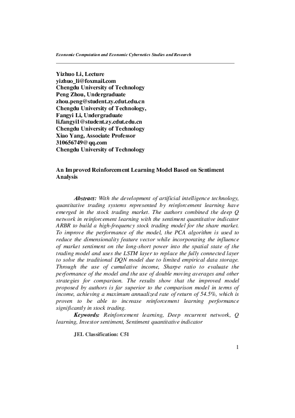 (PDF) An Improved Reinforcement Learning Model Based on Sentiment Analysis