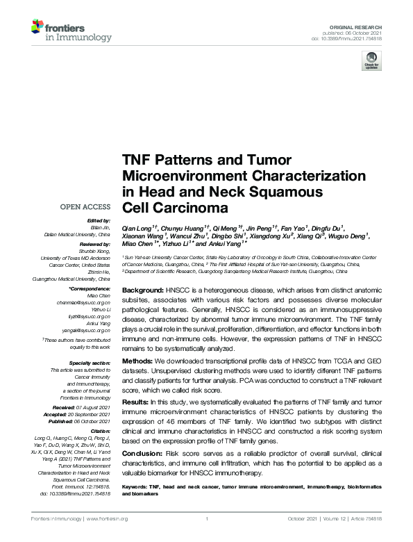 (PDF) TNF Patterns and Tumor Microenvironment Characterization in Head ... (PDF) TNF Patterns and Tumor Microenvironment Characterization in Head ...