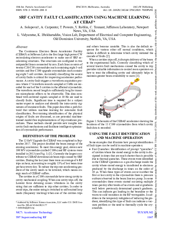 (PDF) SRF Cavity Fault Classification Using Machine Learning at CEBAF