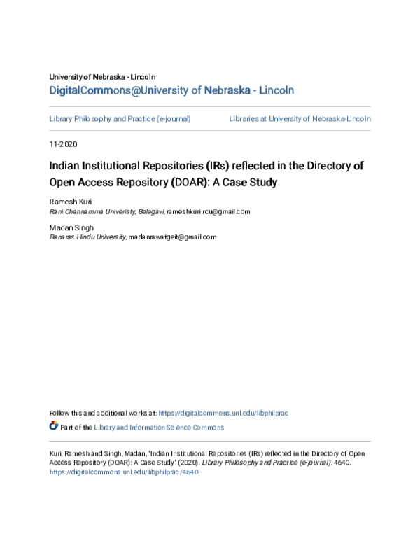 (PDF) Indian Institutional Repositories (IRs) reflected in the ...