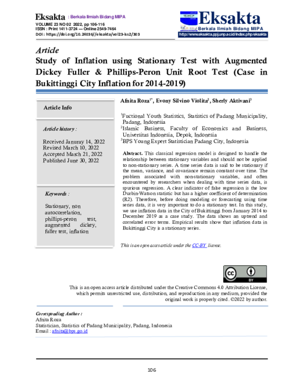 (PDF) Study of Inflation using Stationary Test with Augmented Dickey ...