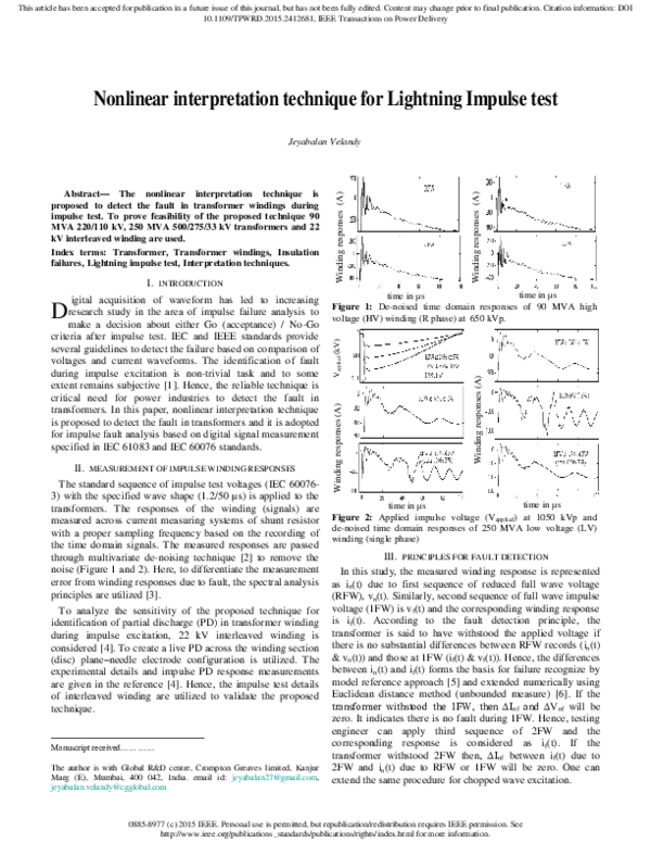 Pdf Nonlinear Interpretation Technique For Lightning Impulse Test