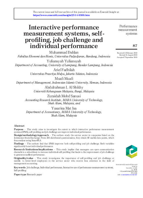 (PDF) Interactive performance measurement systems, self-profiling, job challenge and individual ...