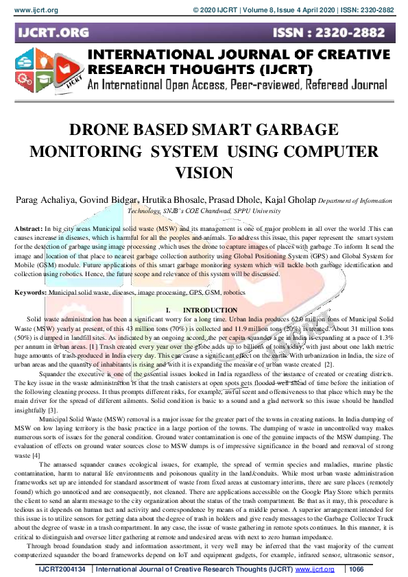 (PDF) Drone Based Smart Garbage Monitoring System Using Computer Vision