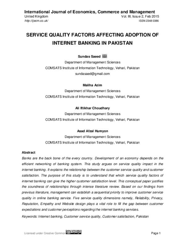 (PDF) Service quality factors affecting adoption of internet banking in Pakistan | Ali Hassan ...
