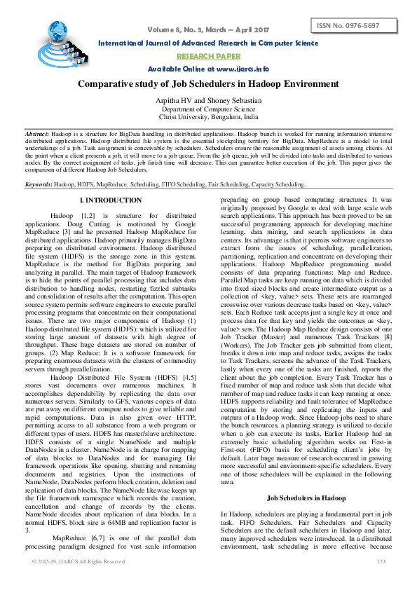 (PDF) Comparative study of Job Schedulers in Hadoop Environment | Shoney Sebastian - Academia.edu