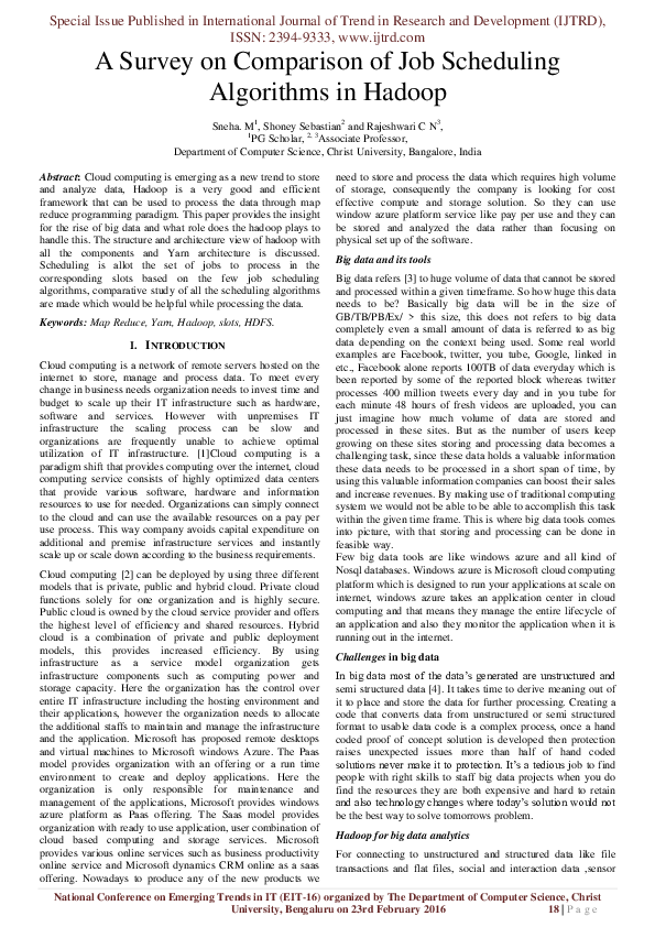 Pdf A Survey On Comparison Of Job Scheduling Algorithms In Hadoop