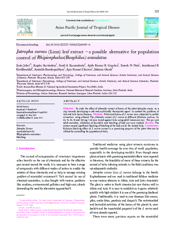 (PDF) Jatropha curcas (Linn) leaf extract –a possible alternative for ...