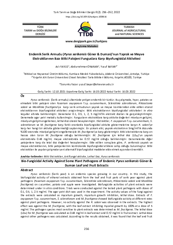 (PDF) Endemik Serik Armudu (Pyrus serikensis)’nun Yaprak ve Meyve ...