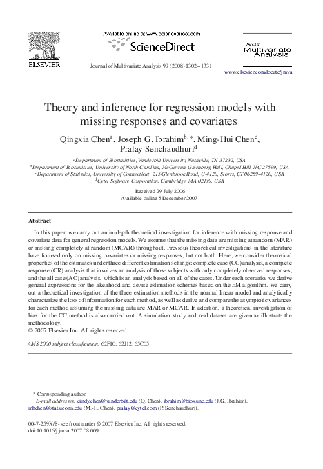 Pdf Theory And Inference For Regression Models With Missing Responses And Covariates