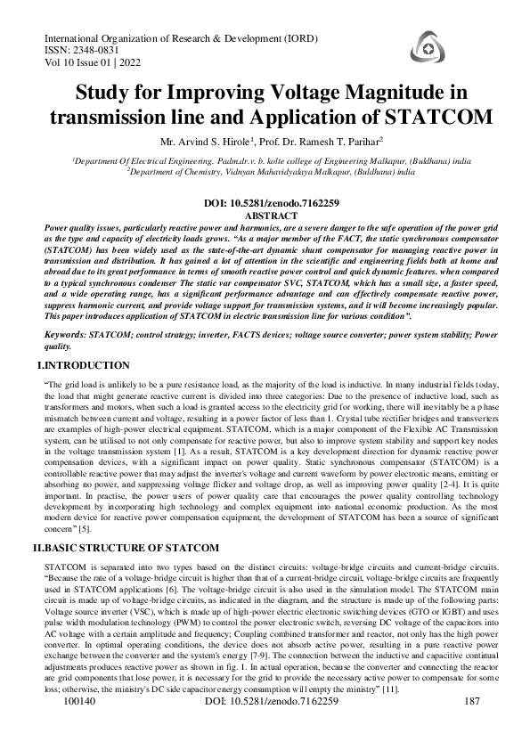 (PDF) Study for Improving Voltage Magnitude in transmission line and Application of STATCOM ...