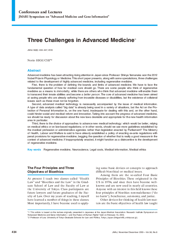 (PDF) Three Challenges in Advanced Medicine