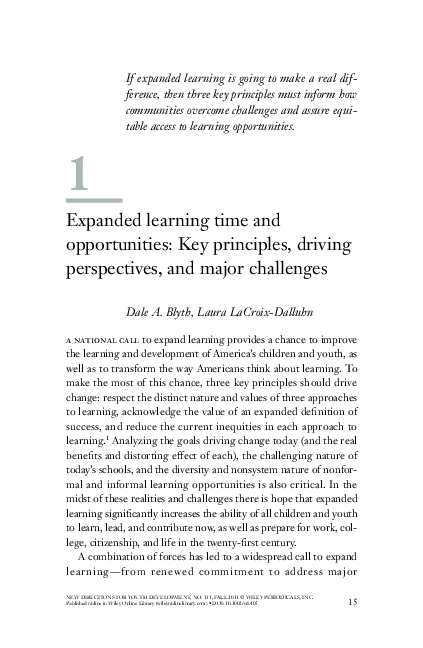 (PDF) Expanded learning time and opportunities: Key principles, driving perspectives, and major ...