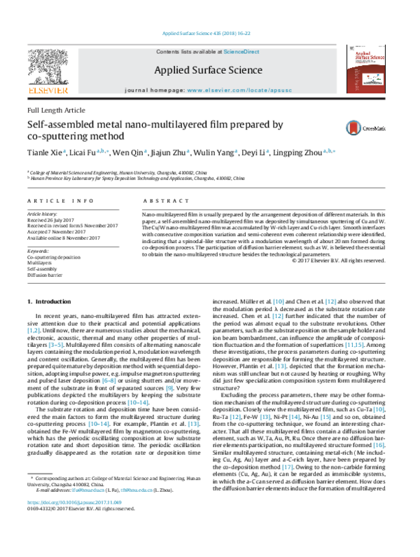 (PDF) Self-assembled metal nano-multilayered film prepared by co-sputtering method