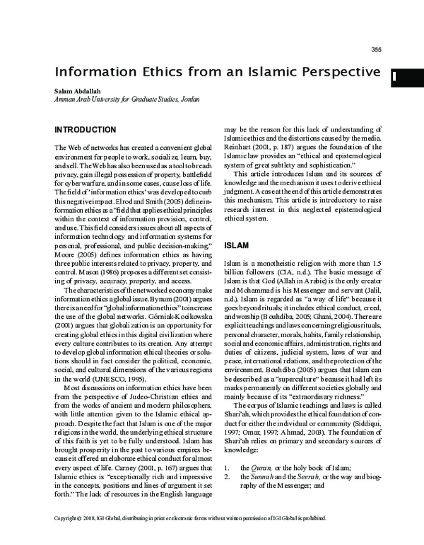 (PDF) Information Ethics from an Islamic Perspective