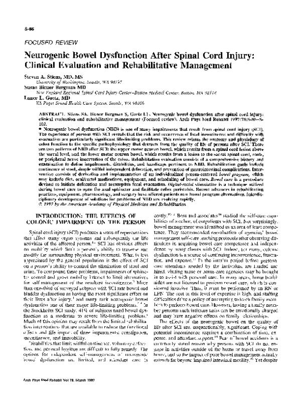 (PDF) Neurogenic bowel dysfunction after spinal cord injury: Clinical evaluation and ...