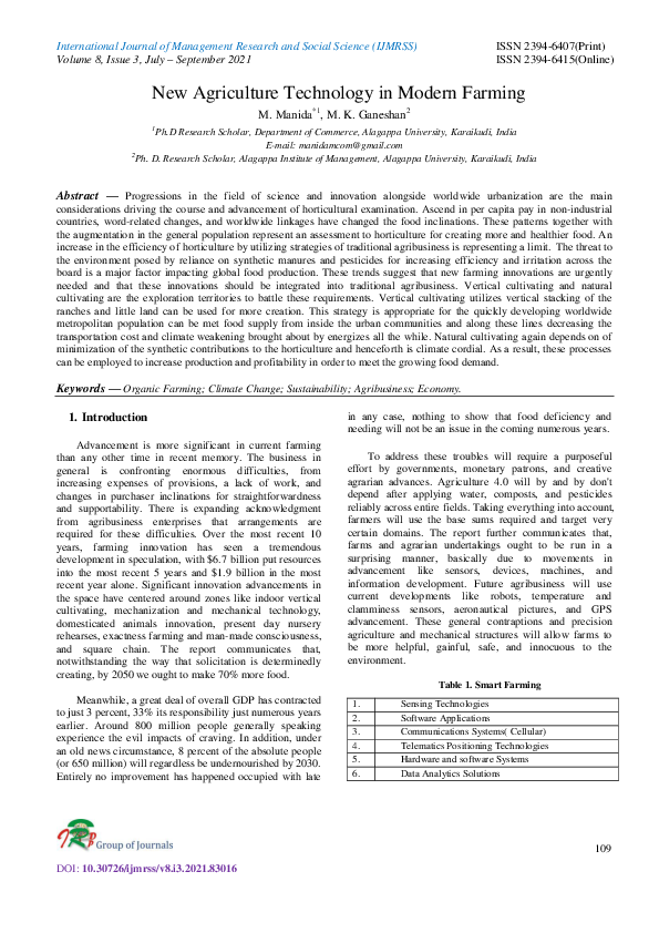 (PDF) New Agriculture Technology in Modern Farming