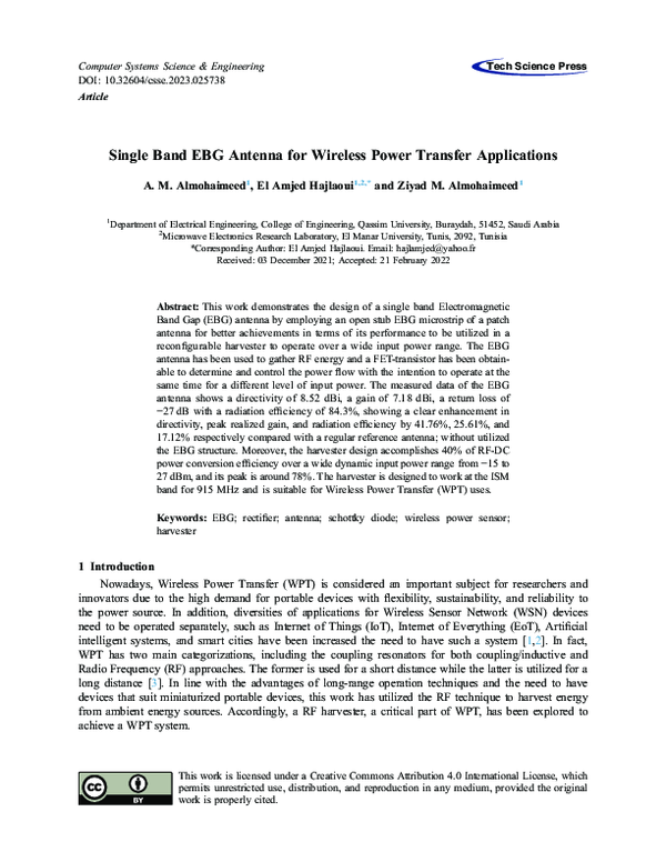 (PDF) Single Band EBG Antenna for Wireless Power Transfer Applications
