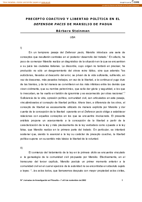 (PDF) Precepto coactivo y libertad política en el Defensor pacis de ...