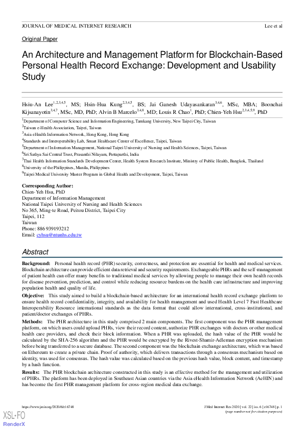 (PDF) Blockchain-Based Personal Health Records Exchange Architecture and Management Platform ...