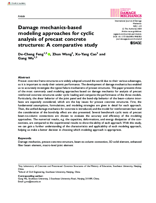 (PDF) Damage mechanics-based modeling approaches for cyclic analysis of precast concrete ...