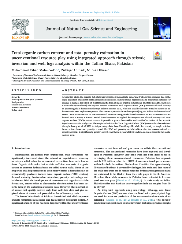 (PDF) Total organic carbon content and total porosity estimation in ...