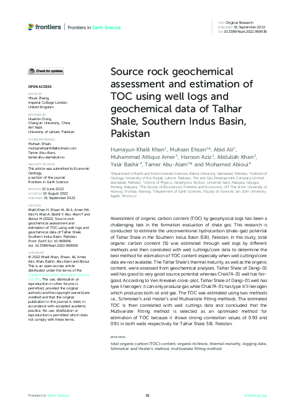 (PDF) Source rock geochemical assessment and estimation of TOC using ...