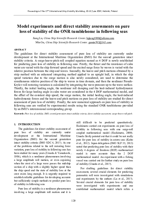 (PDF) Model experiments and direct stability assessments on pure loss ...