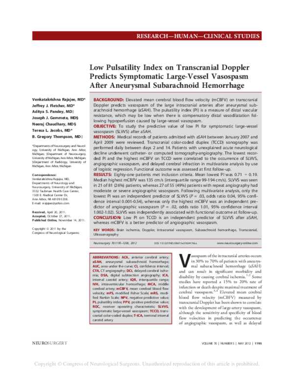 (PDF) Low Pulsatility Index on Transcranial Doppler Predicts ...