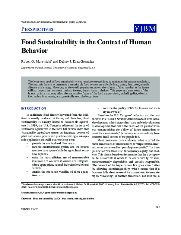 (PDF) Food Sustainability in the Context of Human Behavior