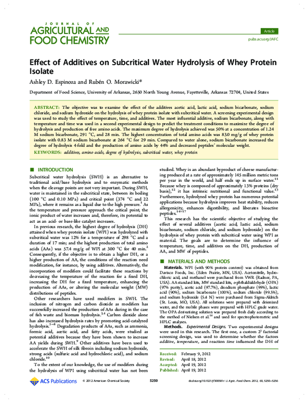 (PDF) Effect of Additives on Subcritical Water Hydrolysis of Whey ...